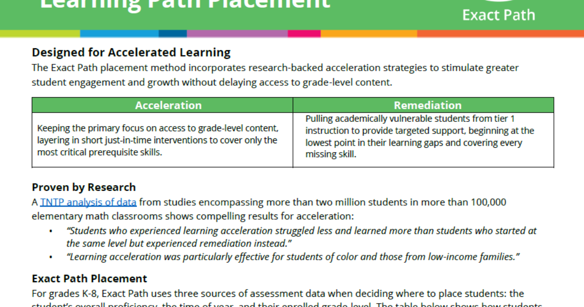 Understanding Exact Path Learning Path Placement | Edmentum