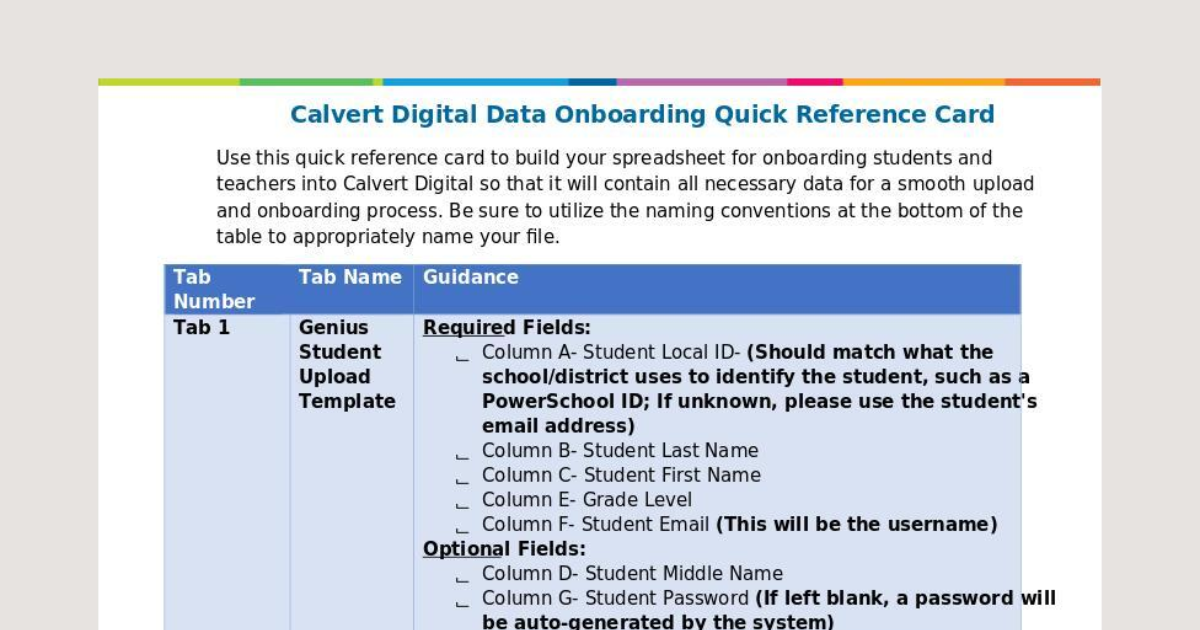 Calvert Digital Data Onboarding Quick Reference Guide | Edmentum