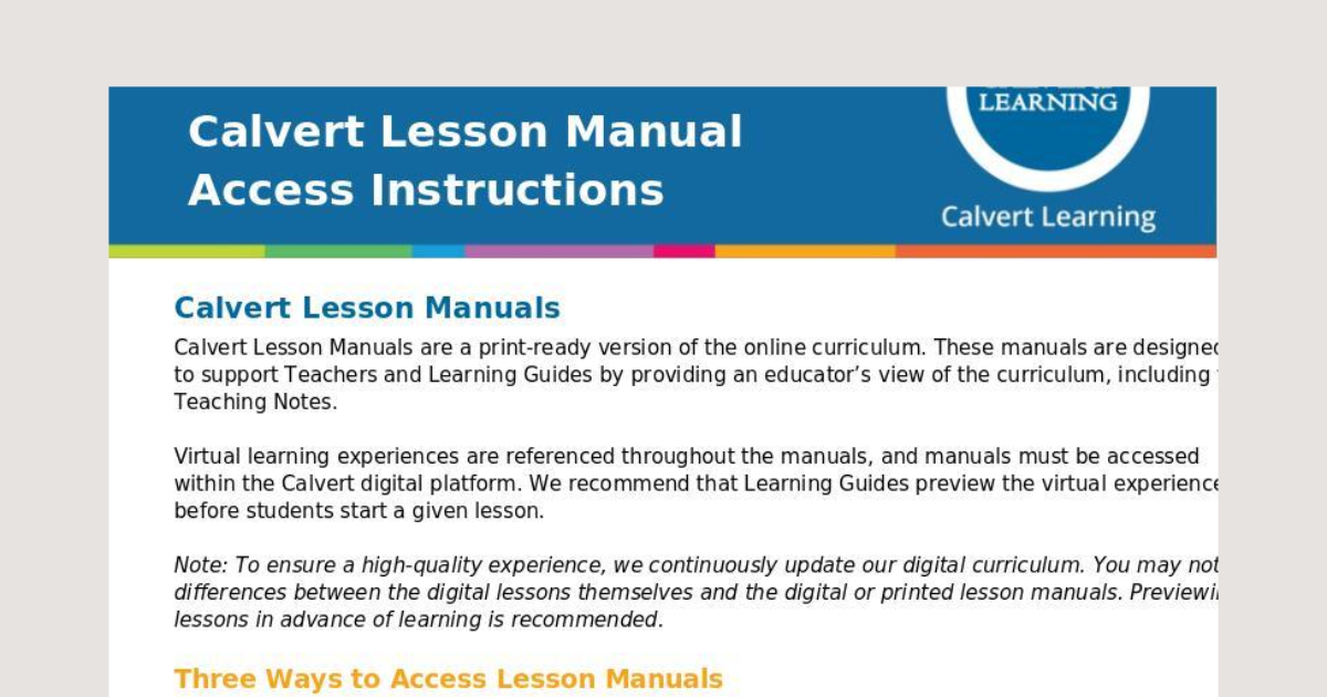Calvert Lesson Manual Access Instructions | Edmentum