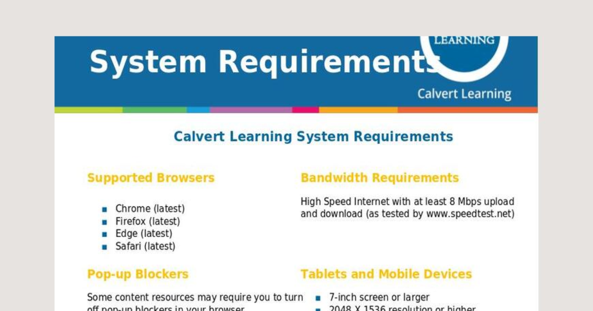 Calvert Learning System Requirements | Edmentum