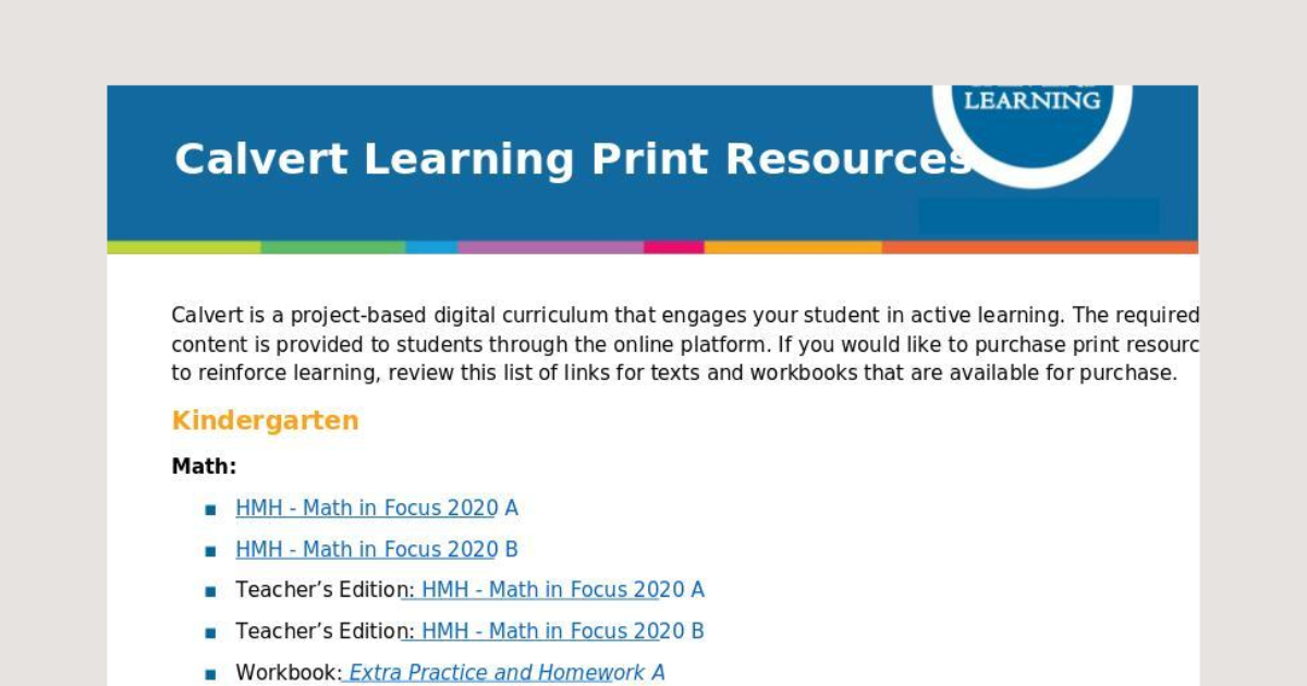 Calvert Print Resources for Parents | Edmentum
