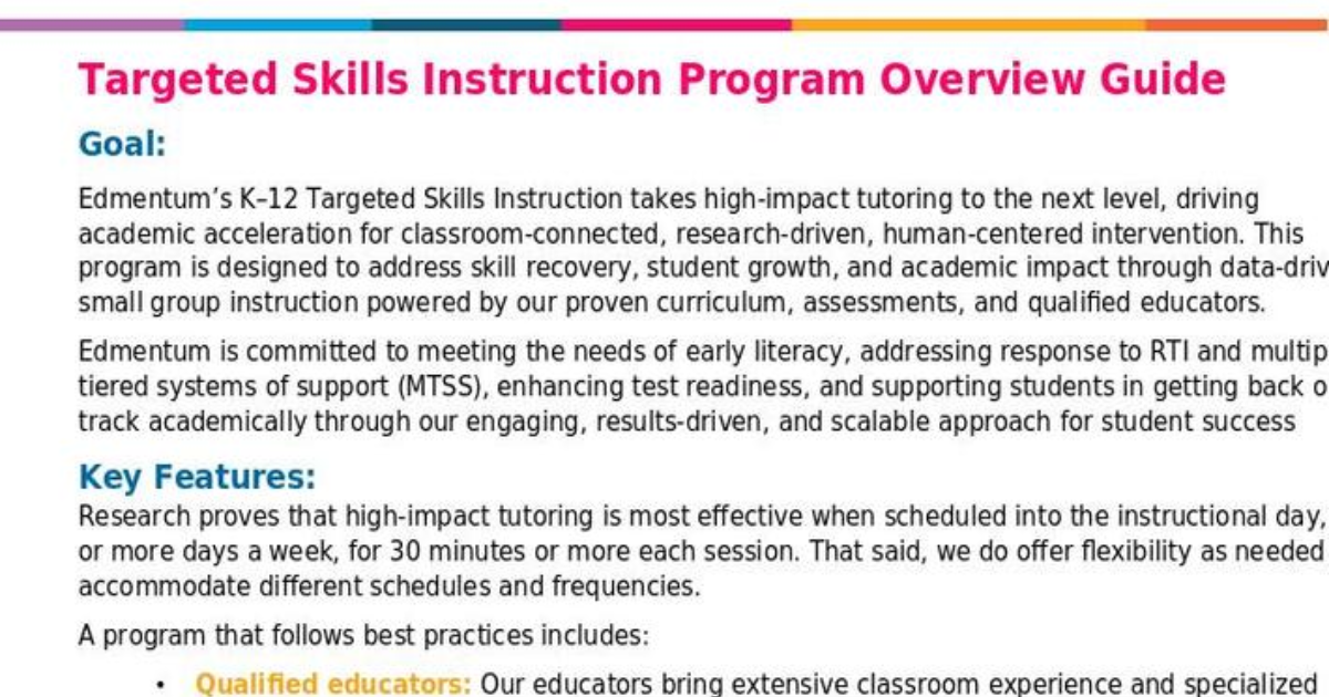Targeted Skills Instruction Program Overview Guide | Edmentum